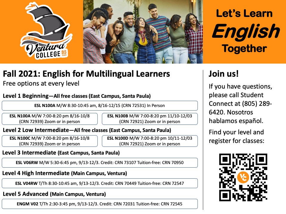 ESL and EngM Schedule of Classes | Ventura College